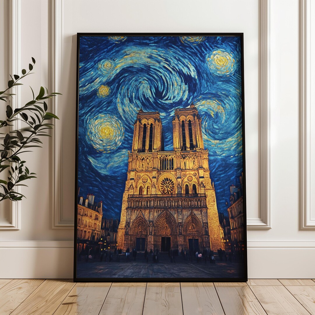 Van Gogh Notre-dame Poster – Starry Night Paris Cathedral Printable Art ...