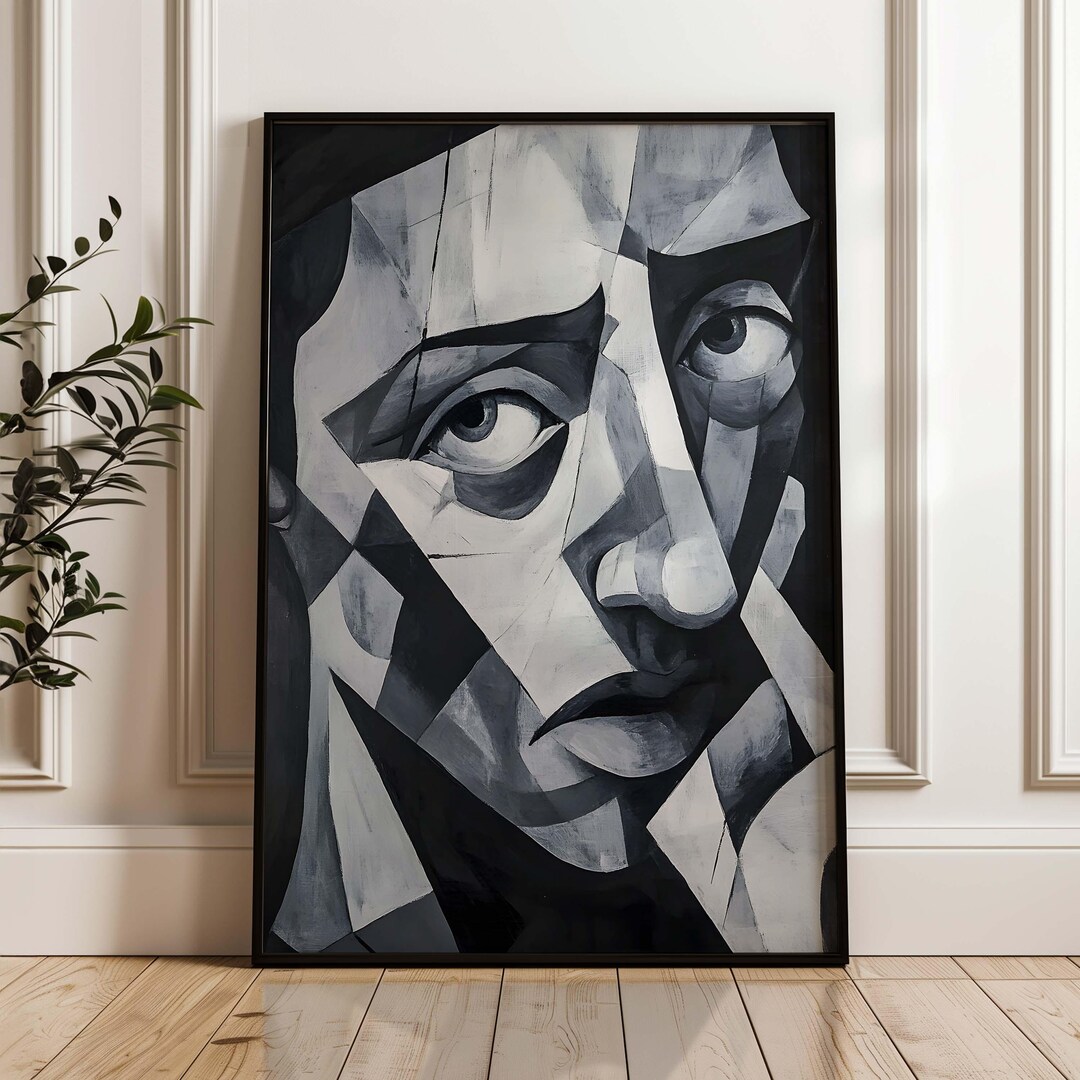 Picasso-inspired Cubist Portrait Print: Gray Abstract Geometric Art ...
