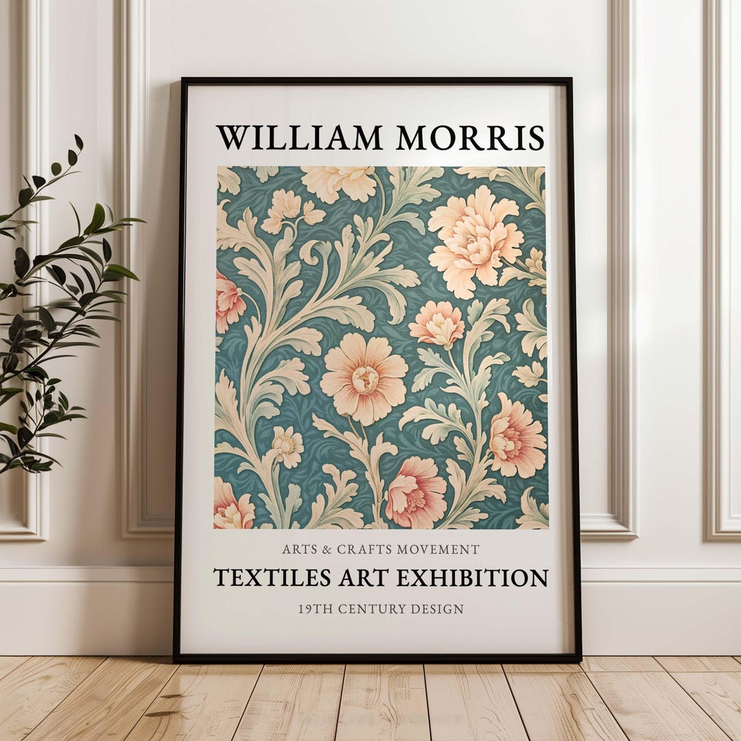 William Morris Peach Floral Exhibition Poster – Vintage Textile Wall ...