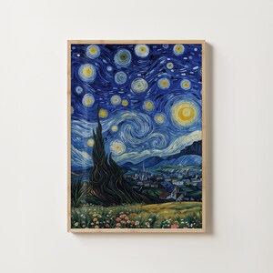 Van Gogh Starry Night Digital Poster – Printable Wall Art With Swirling ...