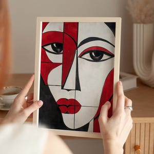 Pablo Picasso Red Abstract Face Digital Poster – Cubist Printable Wall ...
