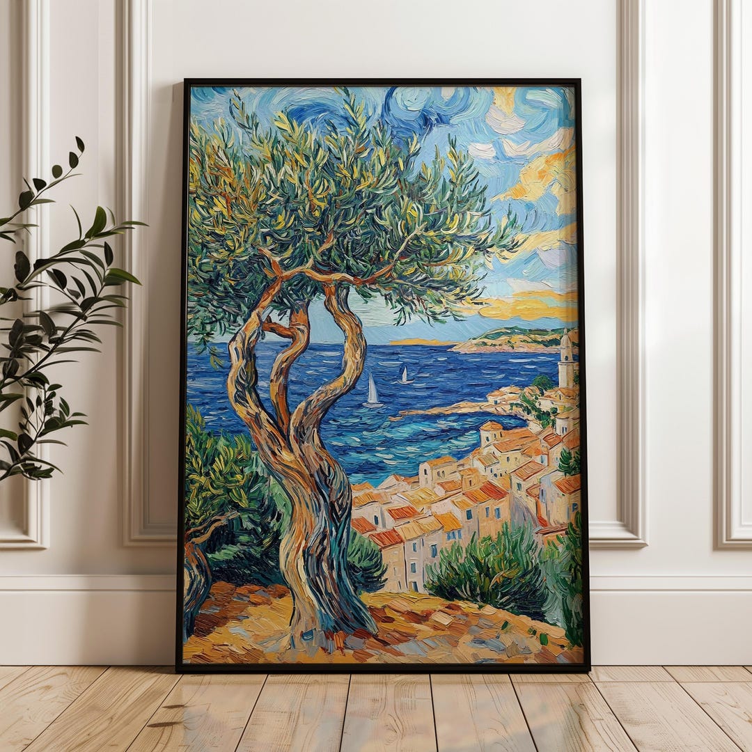 Van Gogh Olive Tree Poster – Mediterranean Coastal Village Printable ...