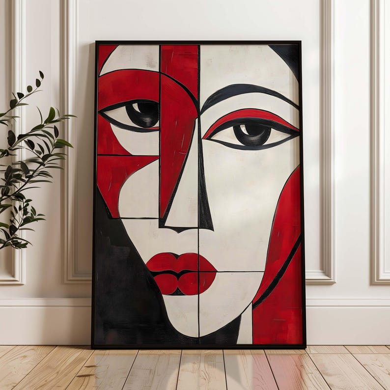 Pablo Picasso Red Abstract Face Digital Poster – Cubist Printable Wall ...