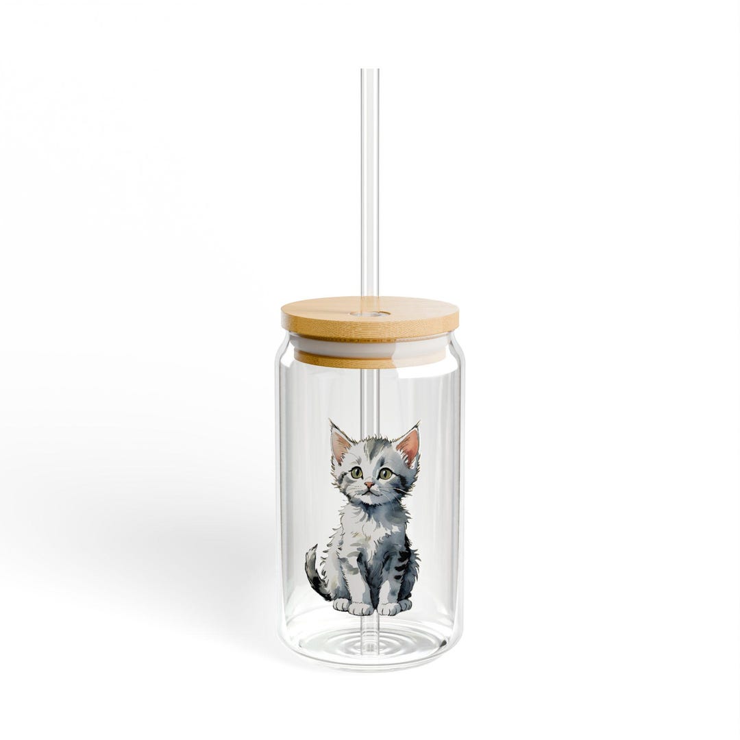 Cute Cat Sipper Glass, 16oz, Cartoon Cat Drinkware, Eco-friendly ...