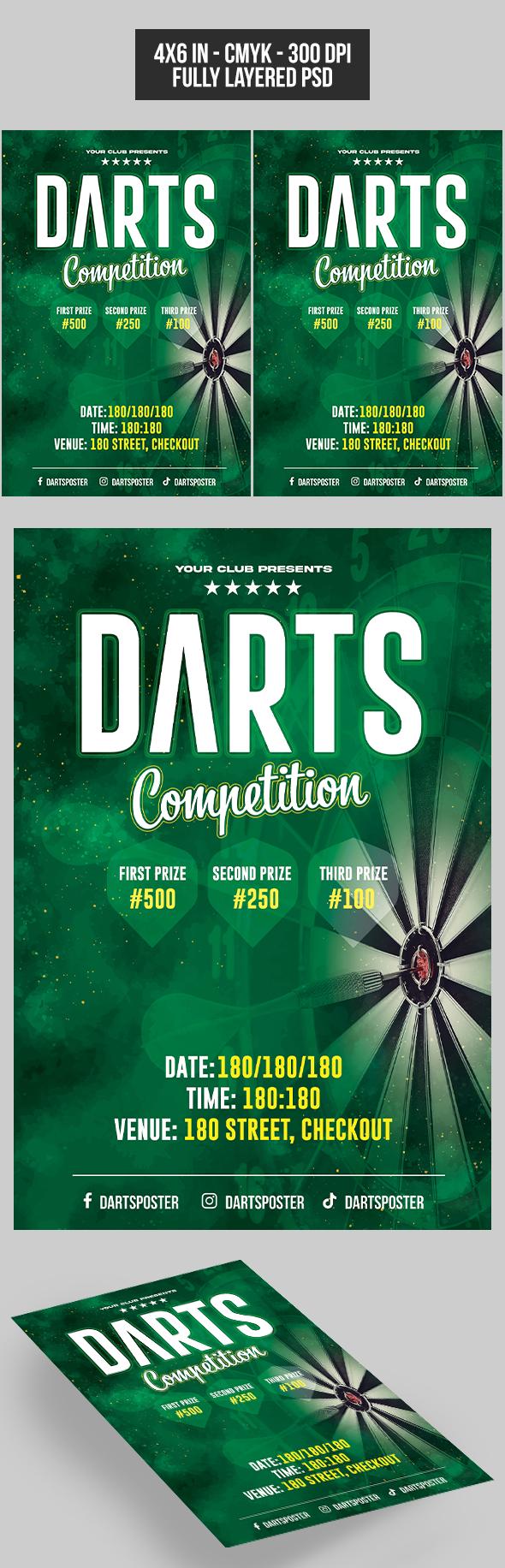 Darts Competition Flyer Poster Layered PSD Photoshop Easy to Edit 6 X 4 ...