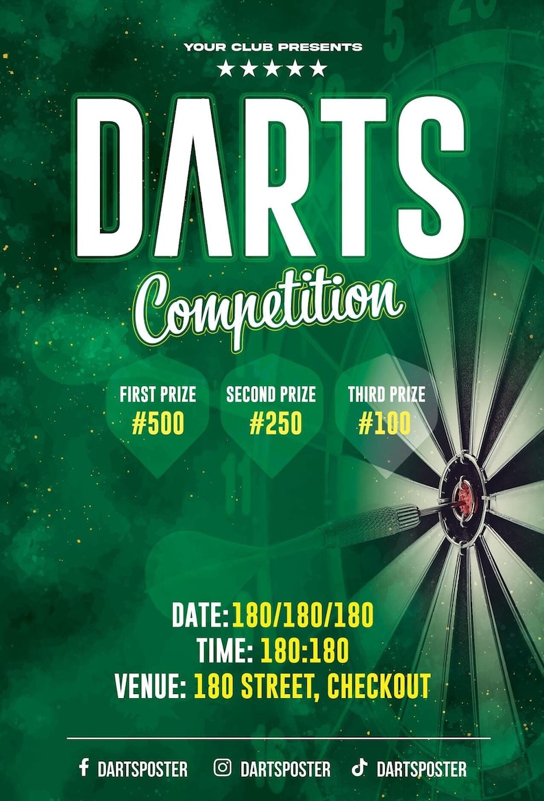 Darts Competition Flyer Poster Layered PSD Photoshop Easy to Edit 6 X 4 ...