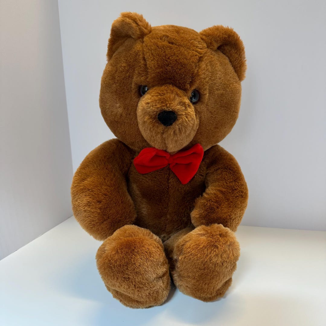 Vintage 1986 Dakin Honey Jo Teddy Bear 20" Plush Red Bow Tie Fun Farm ...