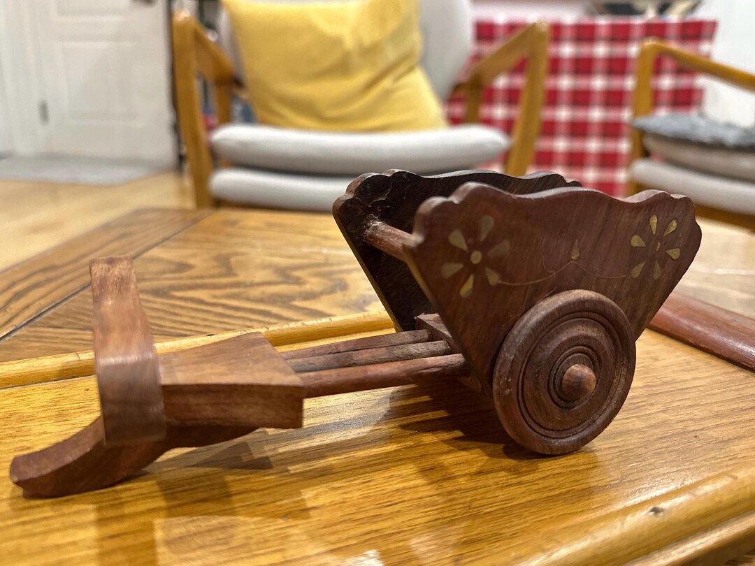 Vintage Miniature Wood Wheelbarrow Cart Decorative Floral Inlay ...