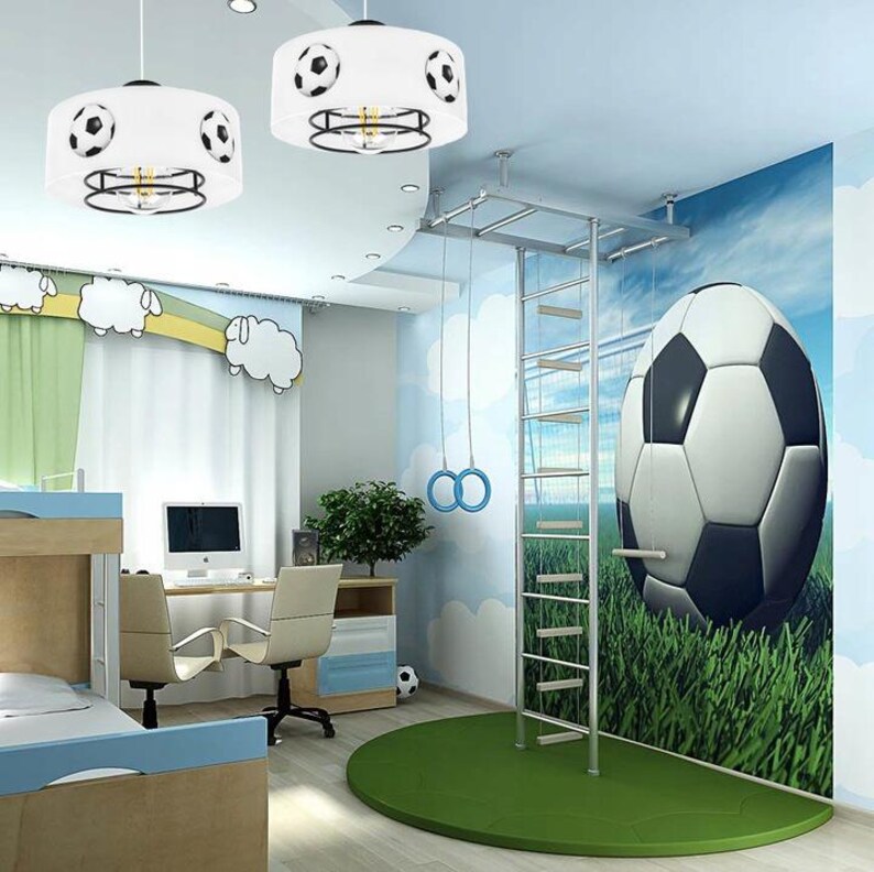 Football Soccer Ceiling Lamp for Kids Room – Boys Bedroom Light Fixture ...