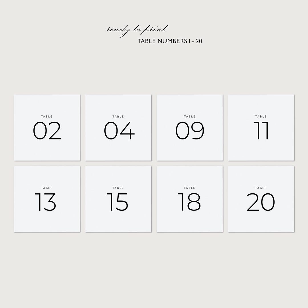 Printable Table Number Signs | Square 4.5"x4.5" | Wedding & Special ...