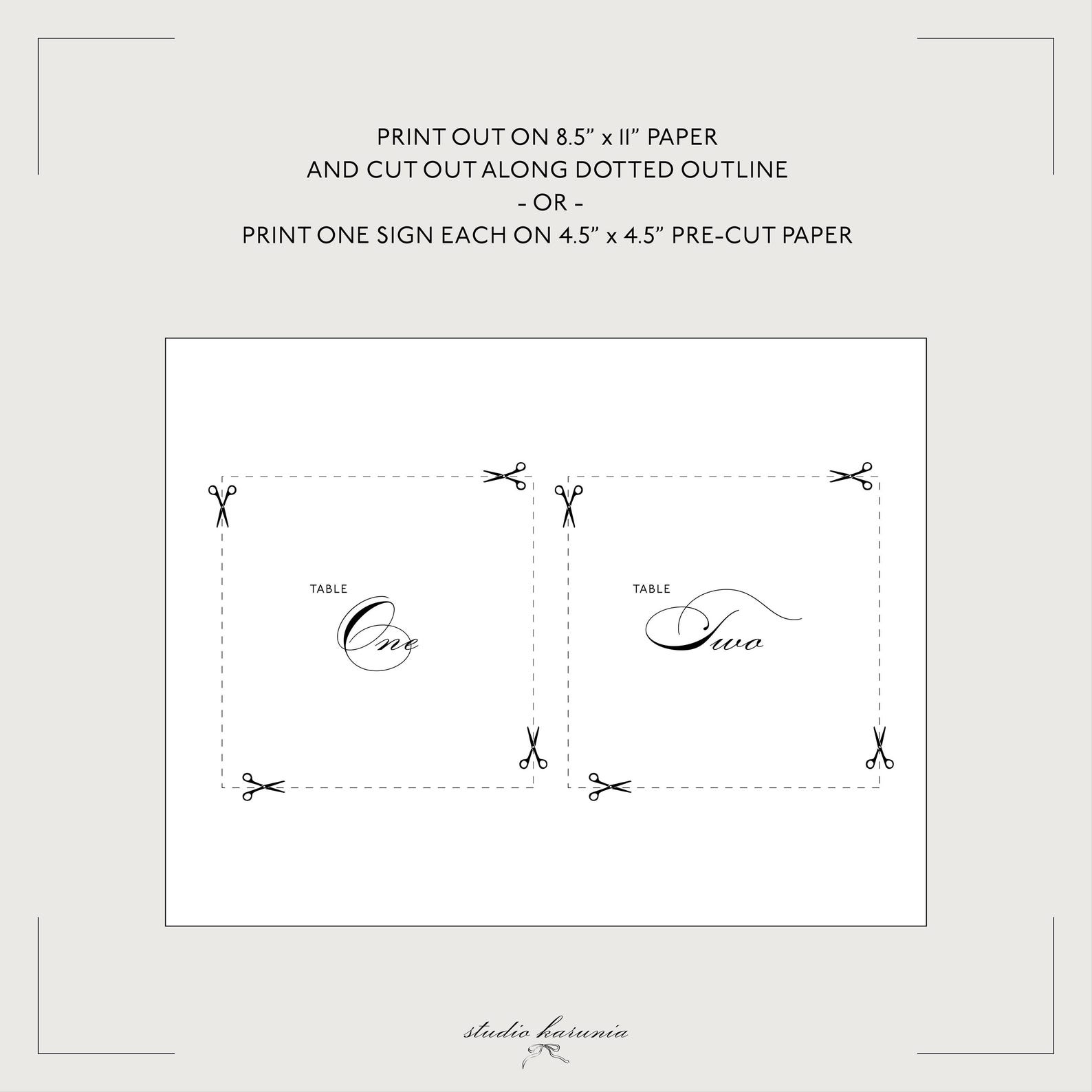 Printable Table Number Signs | Square 4.5"x4.5" | Wedding & Special ...