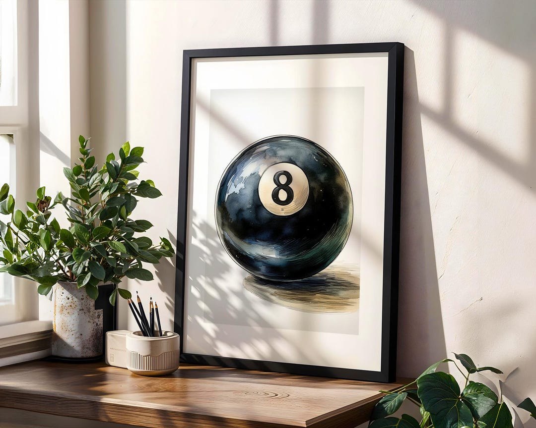 Vintage 8 Ball Pool Ball Print Wall Art - Printable Retro Wall Art ...