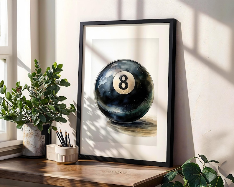 Vintage 8 Ball Pool Ball Print Wall Art - Printable Retro Wall Art ...
