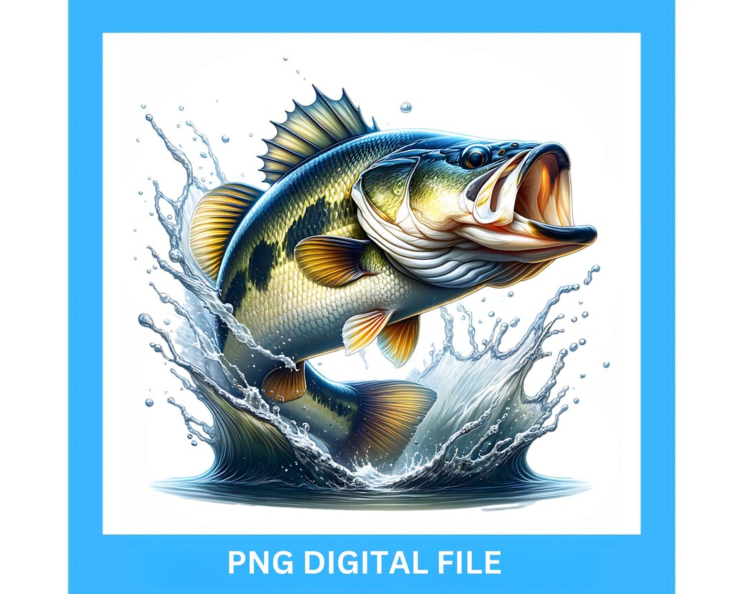 Bass Fish Thrashing PNG Digital Design, Largemouth Bass Jumping Artwork ...
