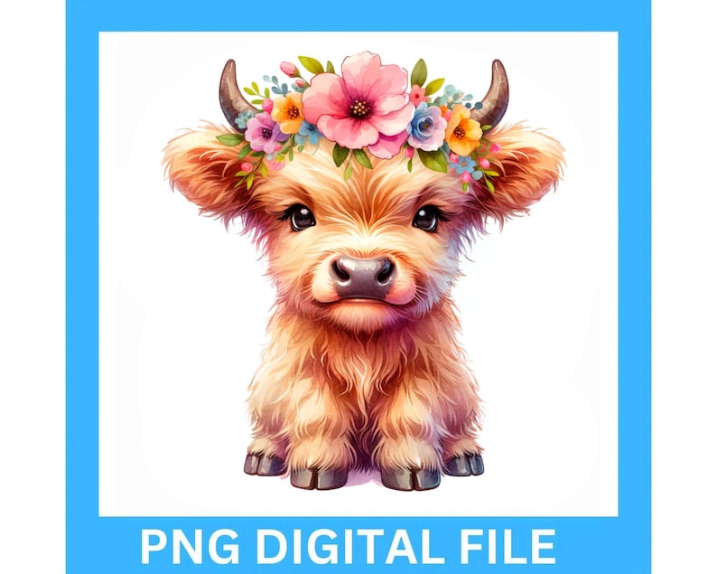 Cute Highland Cow Flower Crown PNG, Pretty Highlands Cow Floral Design, Highland Cow Flowers ...