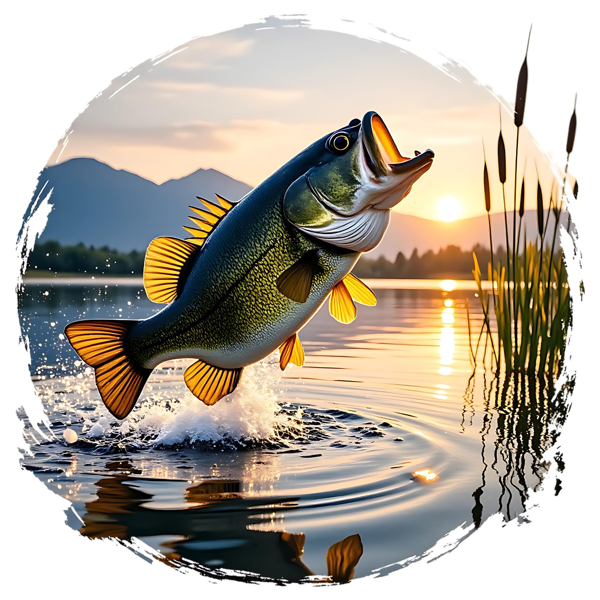 Big Mouth Bass Lake View PNG, Bass Fish Thrashing PNG Digital Design ...