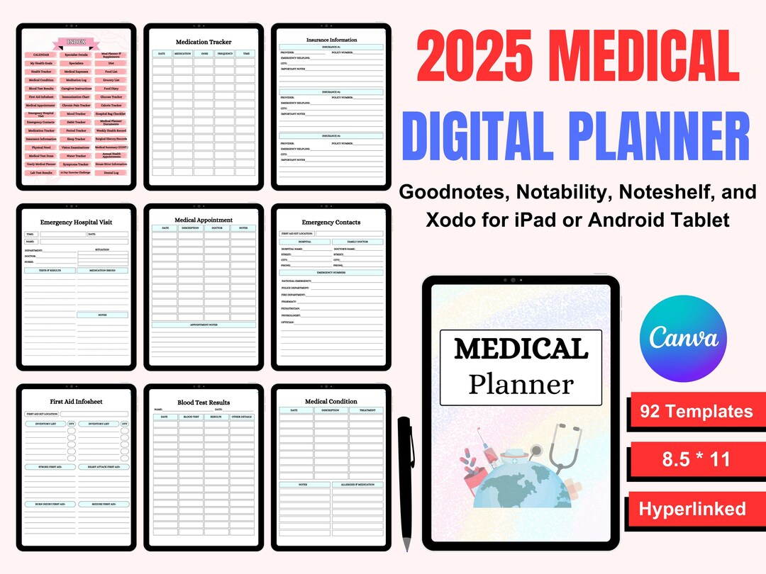 Digital Medical Planner Template | Healthcare Planner | Health Planner ...