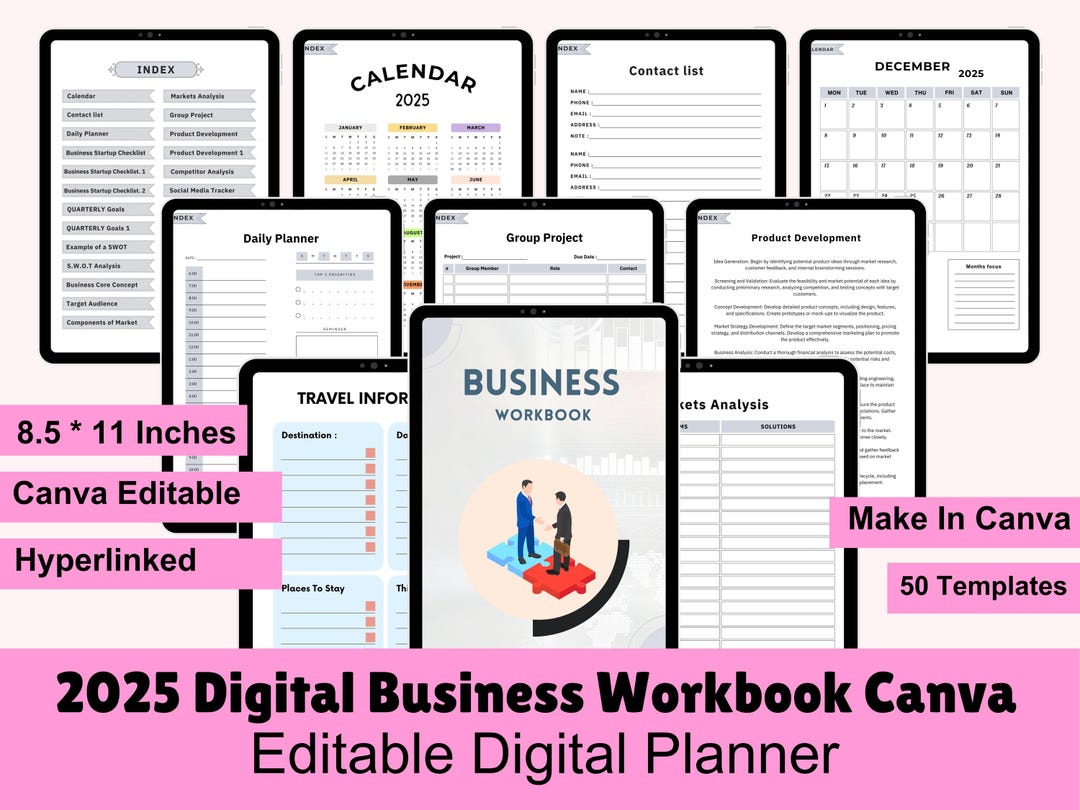2025 Business Workbook - Canva Template, Interactive Business Planner ...