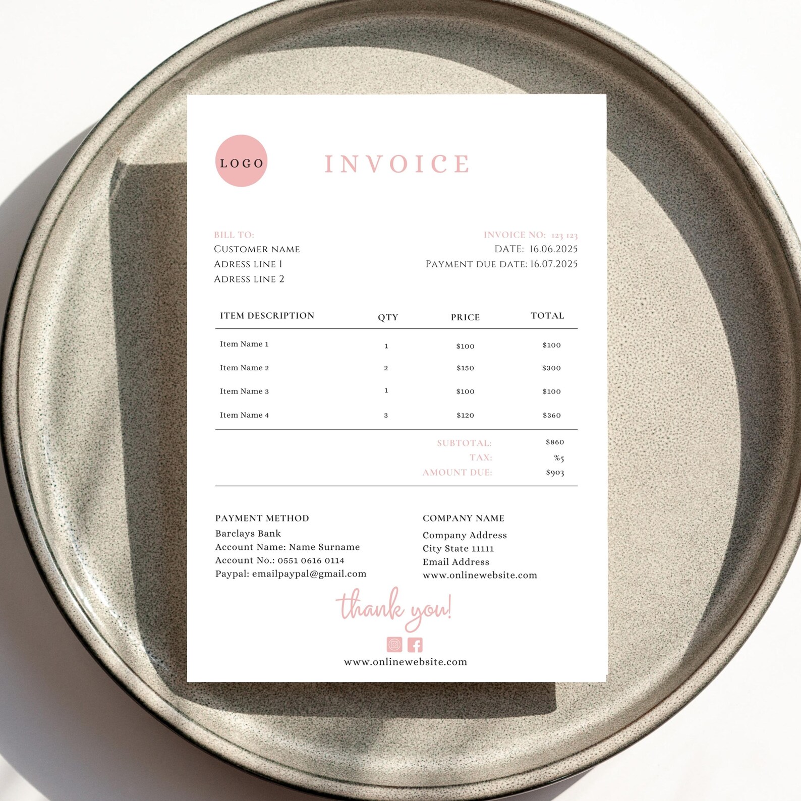 Invoice Digital Template I Minimalist Invoice I Aesthetic Invoice I ...
