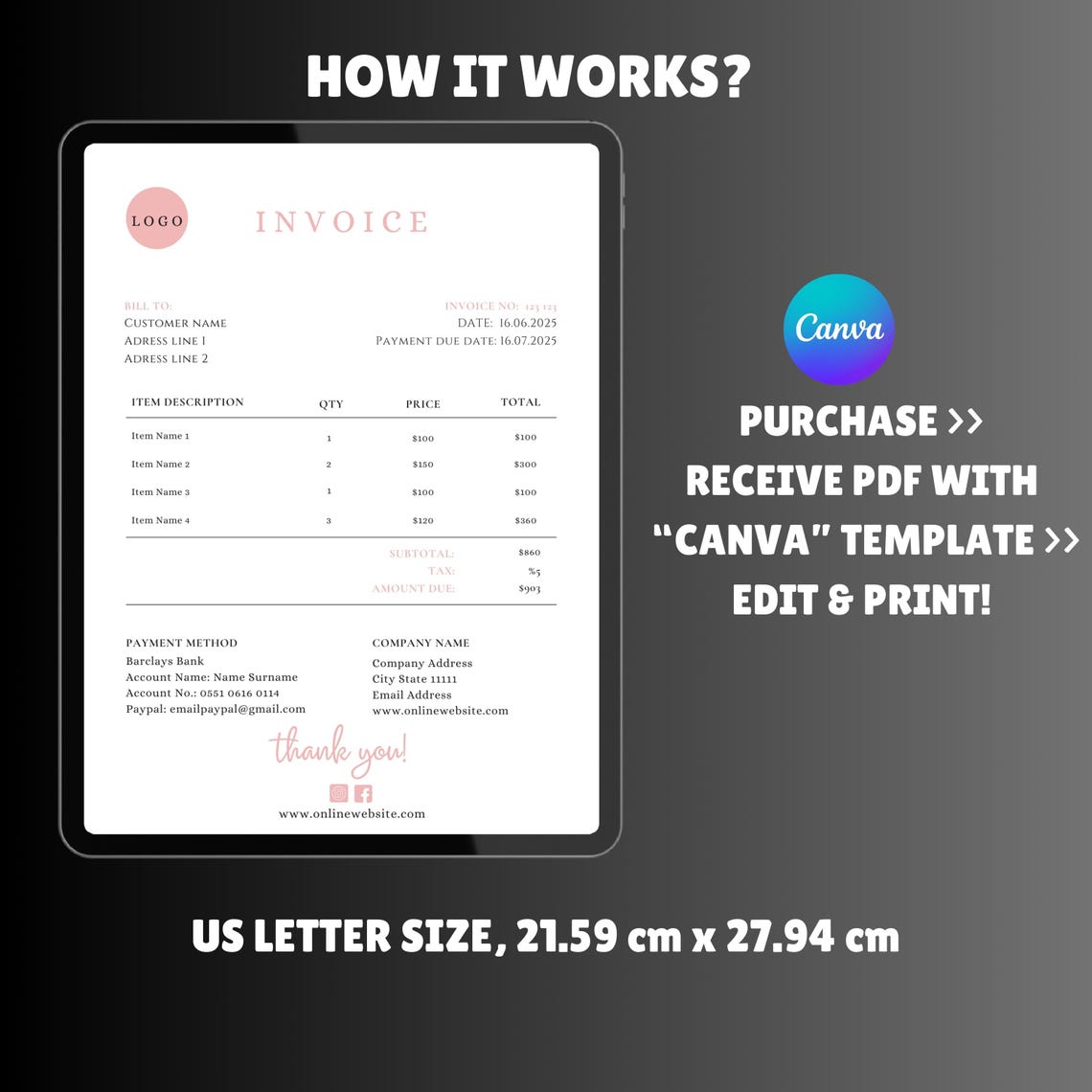 Invoice Digital Template I Minimalist Invoice I Aesthetic Invoice I ...