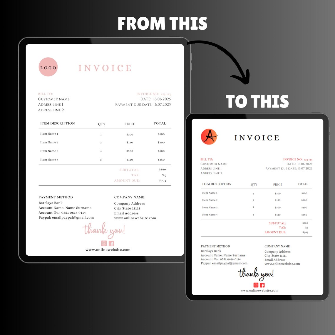 Invoice Digital Template I Minimalist Invoice I Aesthetic Invoice I ...
