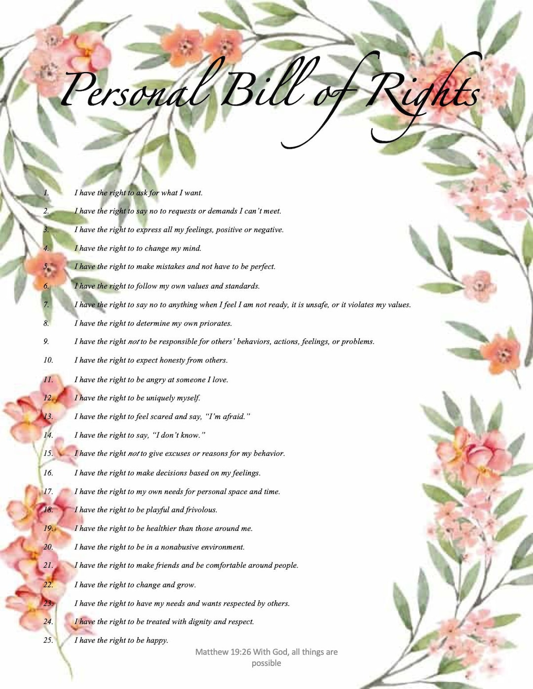 Personal Bill of Rights - Etsy