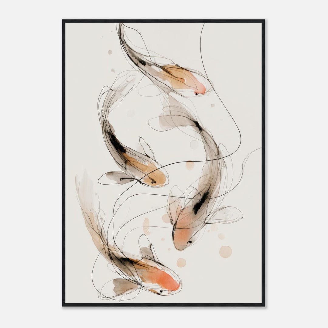 Japandi Koi Fish Wall Art – Sumi-e Ink Painting Print, Minimalist Zen ...