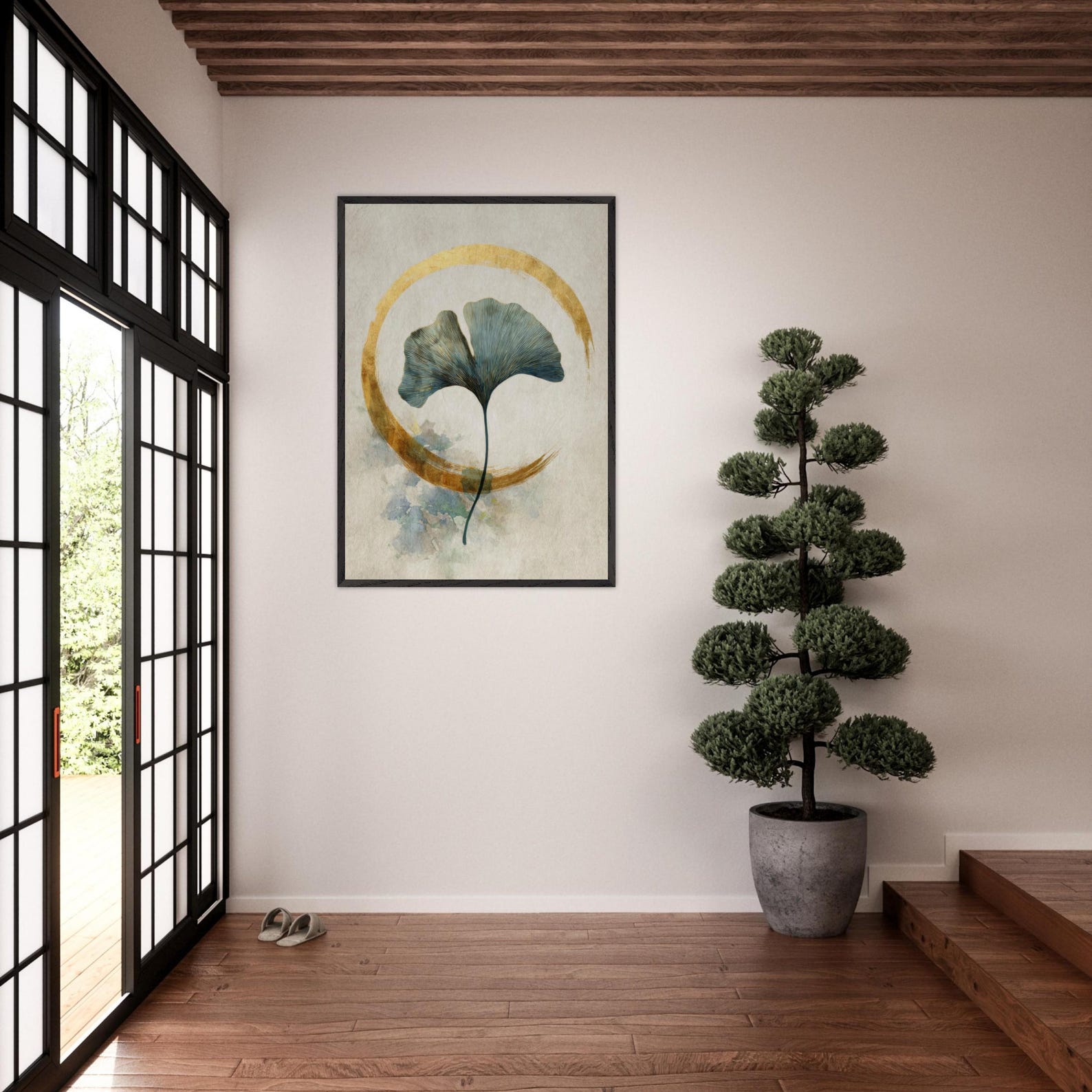 Japandi Ginkgo Leaf Wall Art Print – Zen Japanese Botanical Poster With ...