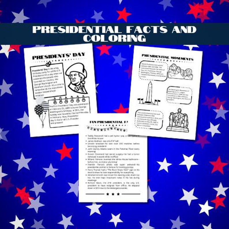 Presidents Day Activity, Facts, Coloring Pages and Games - Etsy