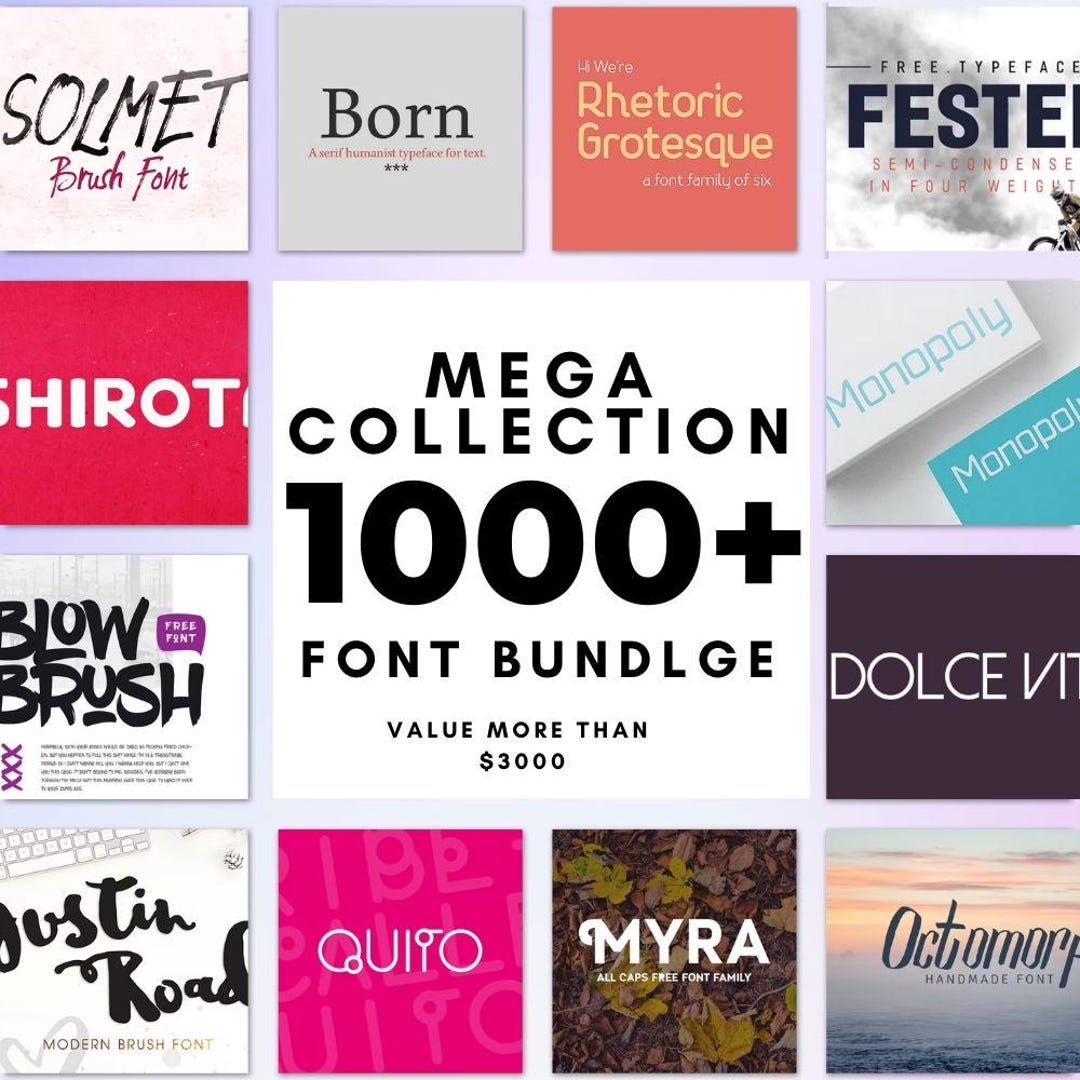 1,000+ Premium Font Bundle | Commercial Use | OTF & TTF Digital ...