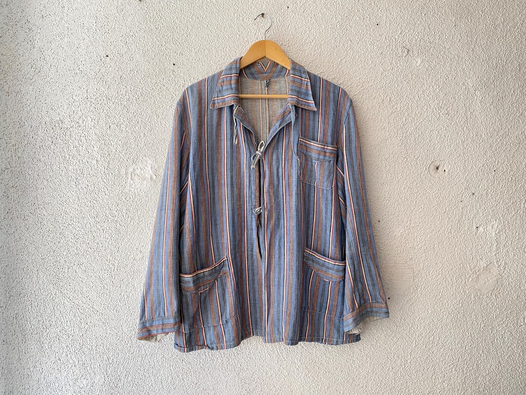 1950s Bulgarian Army Pajama Jacket S:M/M Vintage Men’s Striped Selvedge ...