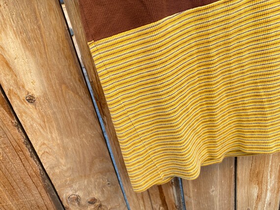 1970s Colorblock Ribbed Tee Vintage Mens Yellow Brown… - Gem