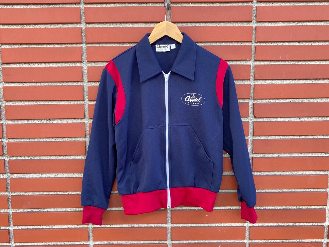 1970s Capitol Records Track Jacket S Original Vintage 70s Navy/red Zip ...