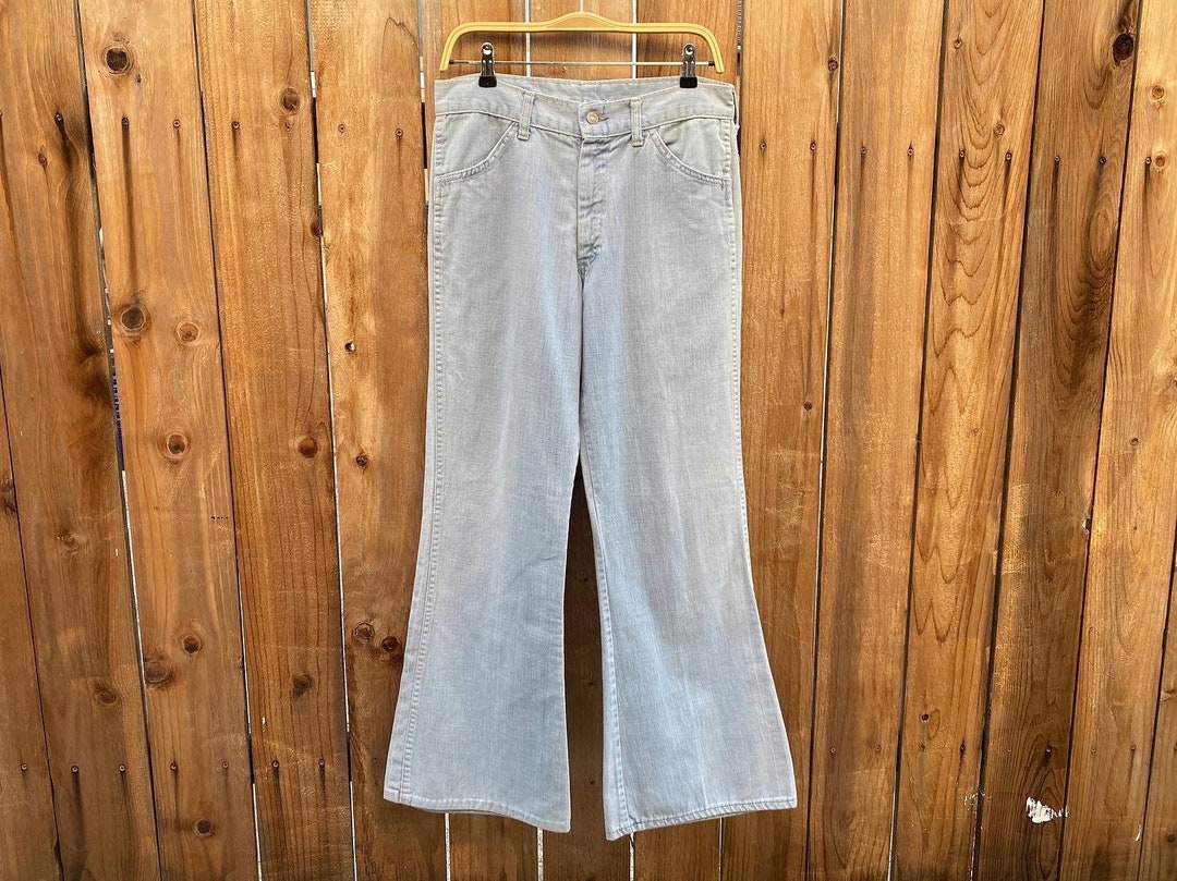 1970s Rappers Rainbow Stitch Flare Jeans Vintage Retro Men’s 70s Light ...