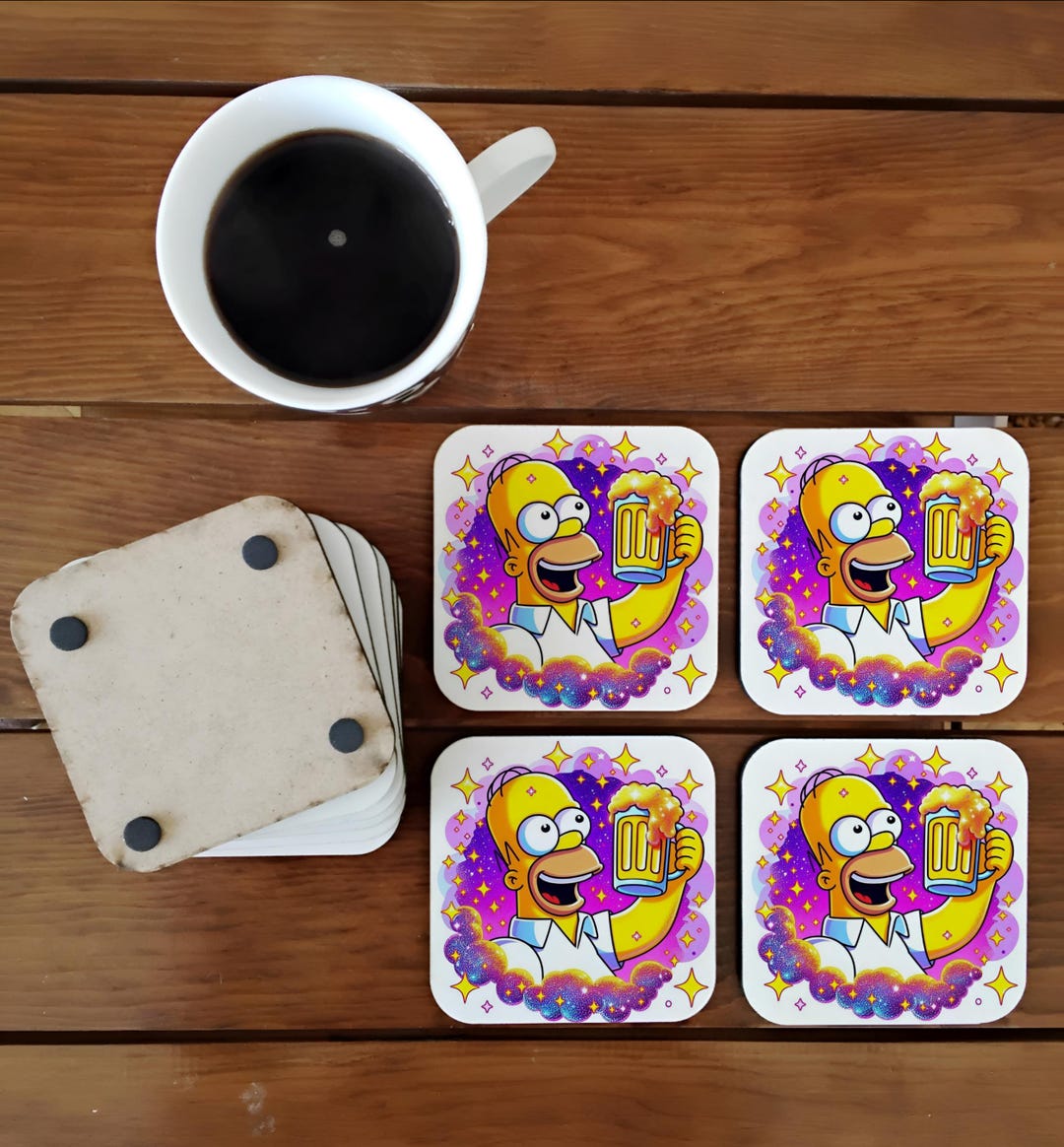 Simpson and Winnie the Pooh Honey Wooden Coasters for Glasses, Beer ...