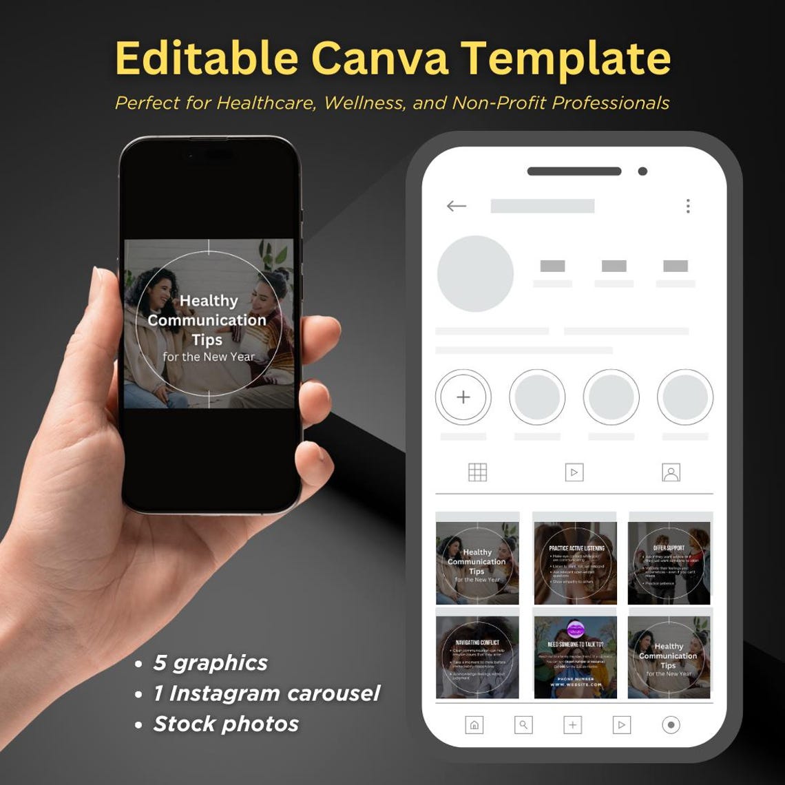 Editable Canva Instagram Carousel Template - Healthy Communication Tips ...