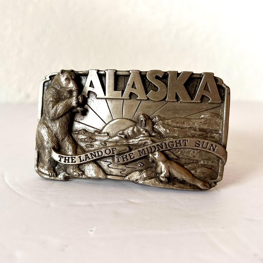 1983 Alaska "the Land of the Midnight Sun" Vintage Pewter Belt Buckle ...