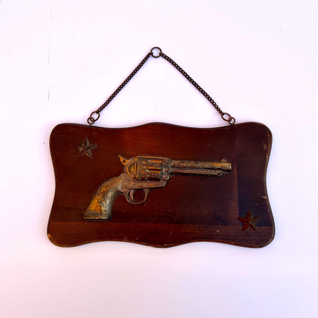 Colt Revolver Replica Plaque, Brass on Wood Vintage Wall Decor, Made in ...