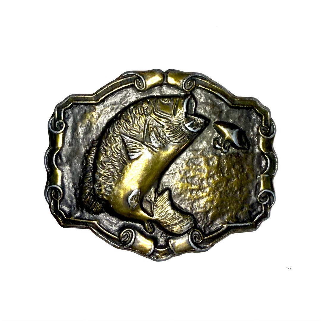 1970's Bass Fishing Vintage Belt Buckle - Large Size - Bass Leaping Out ...