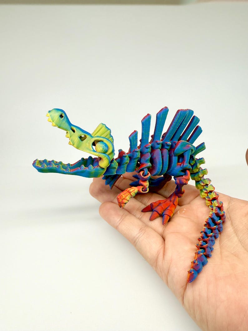 Articulated Spinosaurus Fidget Toy, Rainbow Dinosaur Skeleton, 3D ...