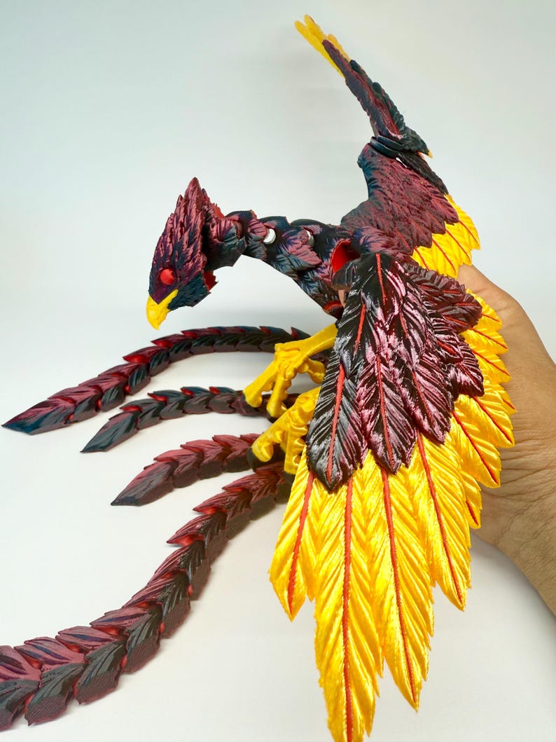 Large Articulated Phoenix, 3D Printed Fidget Toy, Poseable Crystal Fire ...