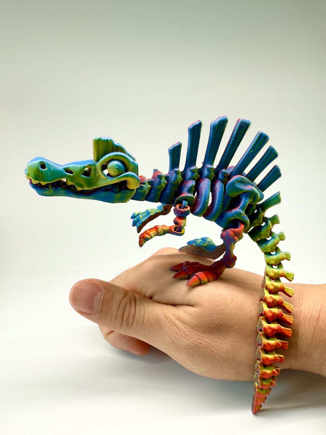 Articulated Spinosaurus Fidget Toy, Rainbow Dinosaur Skeleton, 3D ...