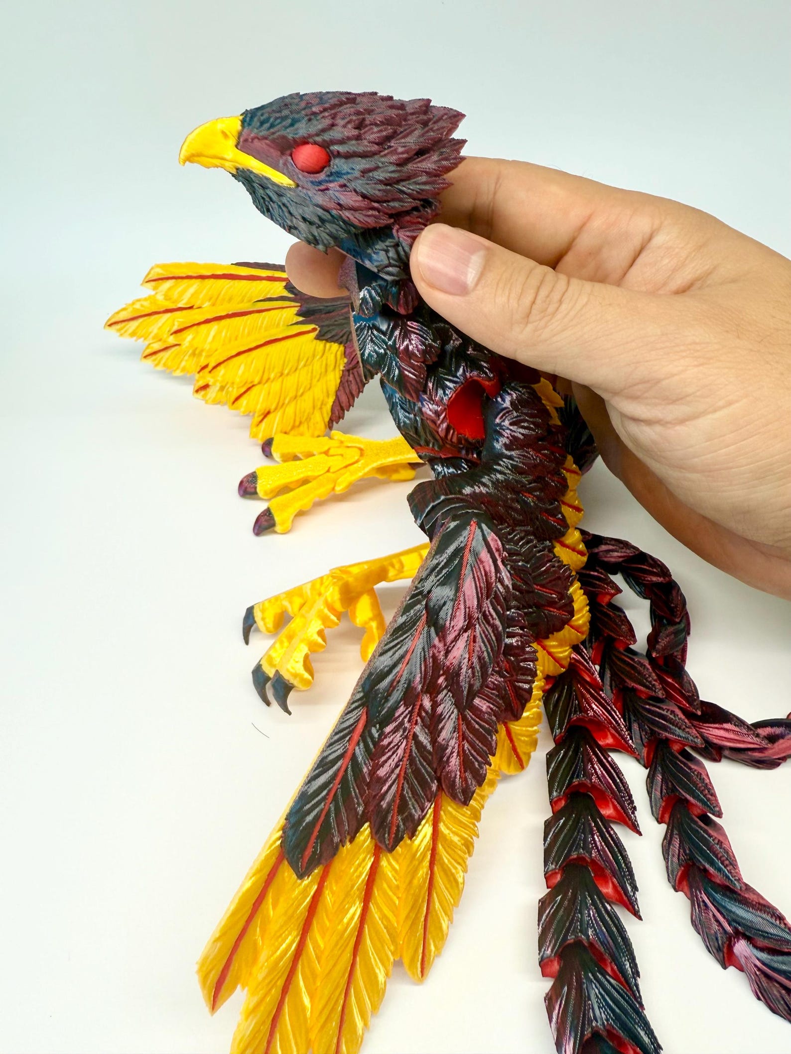 Large Articulated Phoenix, 3D Printed Fidget Toy, Poseable Crystal Fire ...