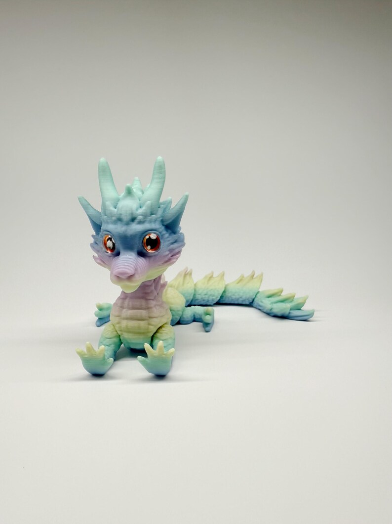 3D Printed Mini Furry Dragon Figurine - Holographic Colors, Realistic ...