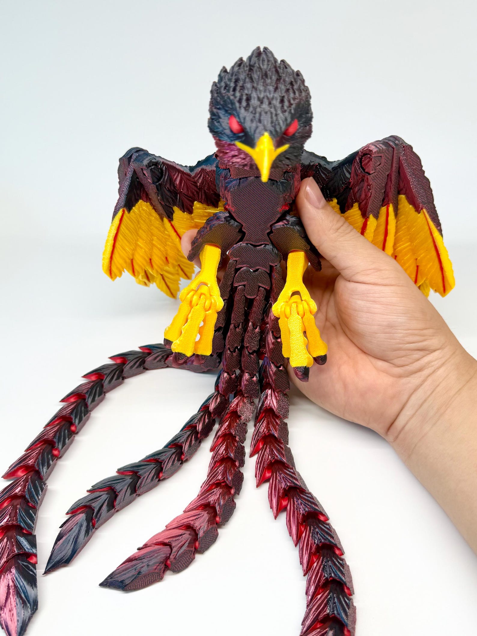 Large Articulated Phoenix, 3D Printed Fidget Toy, Poseable Crystal Fire ...