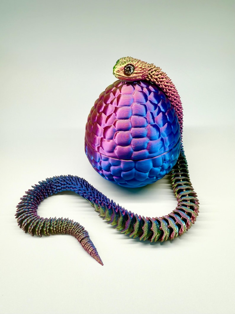 Articulated Fidget Snake in Egg, 3D Printed Viper Toy, Mystery Dragon ...