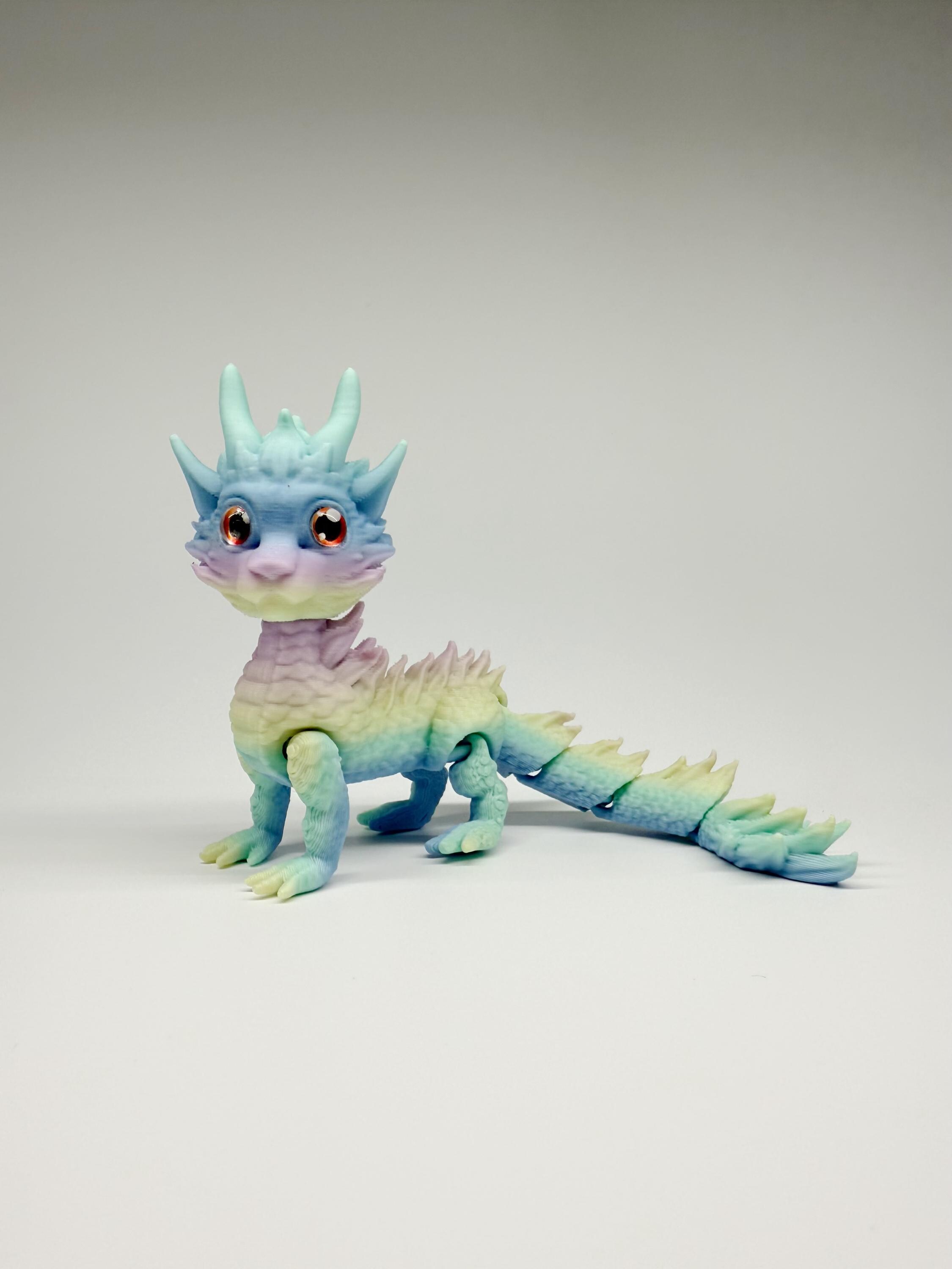 3D Printed Mini Furry Dragon Figurine - Holographic Colors, Realistic ...