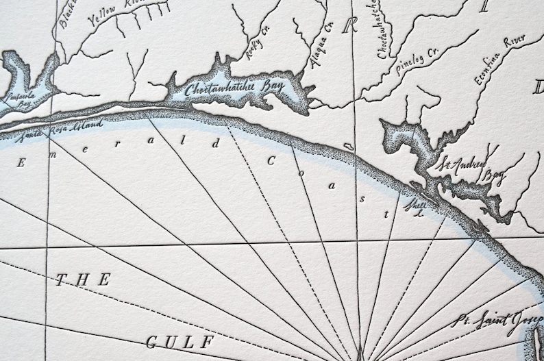 Northwestern Florida Letterpress Printed Map Dark grey | Etsy