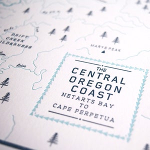 The Central Oregon Coast Map, Letterpress Printed Wall Art - Etsy