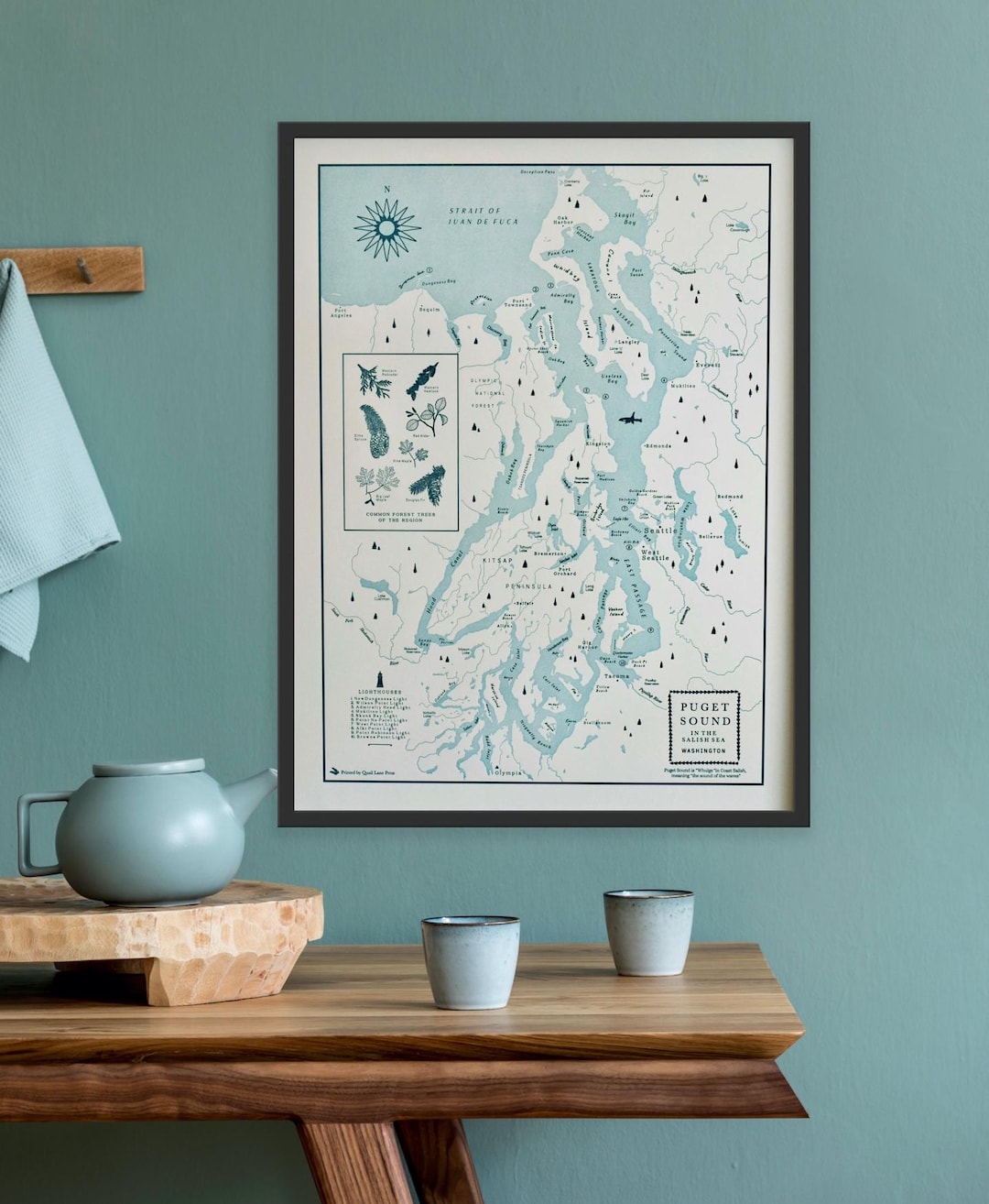Puget Sound, Seattle Washington Letterpress Map Print - Etsy